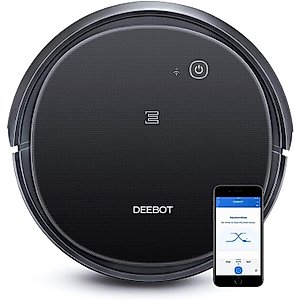 Ecovacs DEEBOT 500 Robot Vacuum Cleaner with Max Power Suction, Up to 110 min Runtime, Hard Floors and Carpets, Pet Hair, App Controls, Self-Charging, Quiet, Large, Black (Renewed)