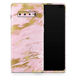 DesignSkinz Rose Pink Marble & Digital Gold Frosted Foil V18 Protective Vinyl Decal Wrap Skin Cover Compatible with The Samsung Galaxy S20 (Screen Trim & Back Glass Skin)