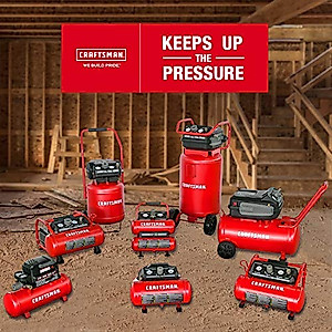 CRAFTSMAN Air Compressor Portable Air Tool Twin Tank 2Gallon, 1/3 HP Oil-Free Max 125 PSI Pressure, Model: CMXECXA0220242, Red