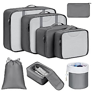 DIMJ Packing Cubes for Suitcase, Mesh Design Suitcase Packing Cubes Set Durable Travel Luggage Organizer, Lightweight Luggage Bags Organizers with Makeup Bag, Shoes Bag.（Grey）