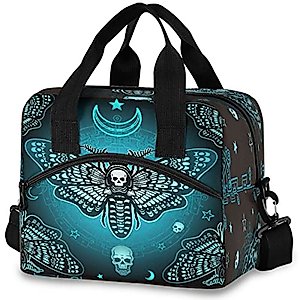 MNSRUU Insulated Lunch Bag Butterfly Skull Mysticism Lunch Tote Reusable Cooler Bag Container with Adjustable Shoulder Strap