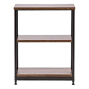 IRIS USA, Inc. 24.6" 3-Tier Wide Wood and Metal Shelf, Sturdy Home Décor Storage Rack with Height Adjustable Shelves and Feet, Dark Brown/Black
