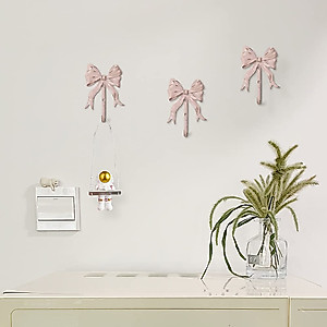 BOOMLATU Shabby Chic Large Wall Mounted Bow Coat Hook,Decorative Pink Wall Hook for Scarf, Bag, Towel, Hat etc for Living Room Kitchen Bathroom Office Pack of 3