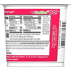 Kellogg's Froot Loops Breakfast Cereal Cups, Fruit Flavored, Breakfast Snacks with Vitamin C, Original, 18oz Case (12 Cups)