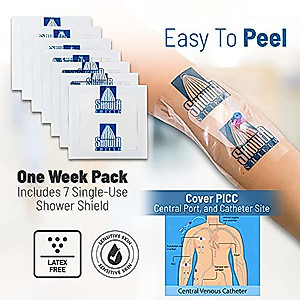 Shower Shield Catheter Cover for Shower – 7 x 7 Inch, 1 Week Supply –Dialysis Port Cover, Prevents Water Damage, Keeps Dressed Wounds Dry – Disposable, Waterproof, Transparent
