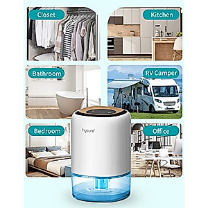 Hysure Small Dehumidifier for 2200 Cubic Feet(220 sq ft), Quiet Portable Deshumidificador for Home RV Bedroom Bathroom Basement Garage Wardrobe, 1400ml(49oz) Water Tank with Safe Auto Shut Off -White
