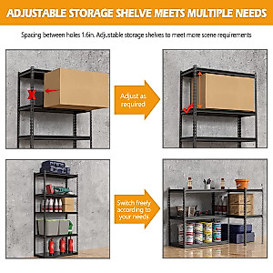 ZIKEBTUY Heavy Duty Garage Shelving, Adjustable 5-Tier Metal Garage Storage Shelves, Utility Storage Rack for Garage Organization Warehouse Basement Shelf Rack, 35.8" W x 16.2" D x 72" H, 1 Pack