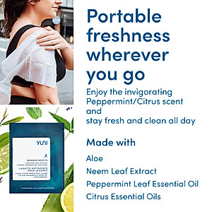 YUNI Beauty Large Body Wipes, Peppermint Citrus, 12 Count, Compostable, Biodegradable, No Rinse Body Cleanser, On-the-Go Shower Alternative
