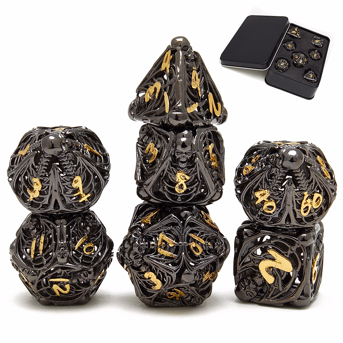 7-Piece Metal dice Set Skull Hollow Metal DND dice Set Suitable for Role Playing Dungeons and Dragons D&D dice