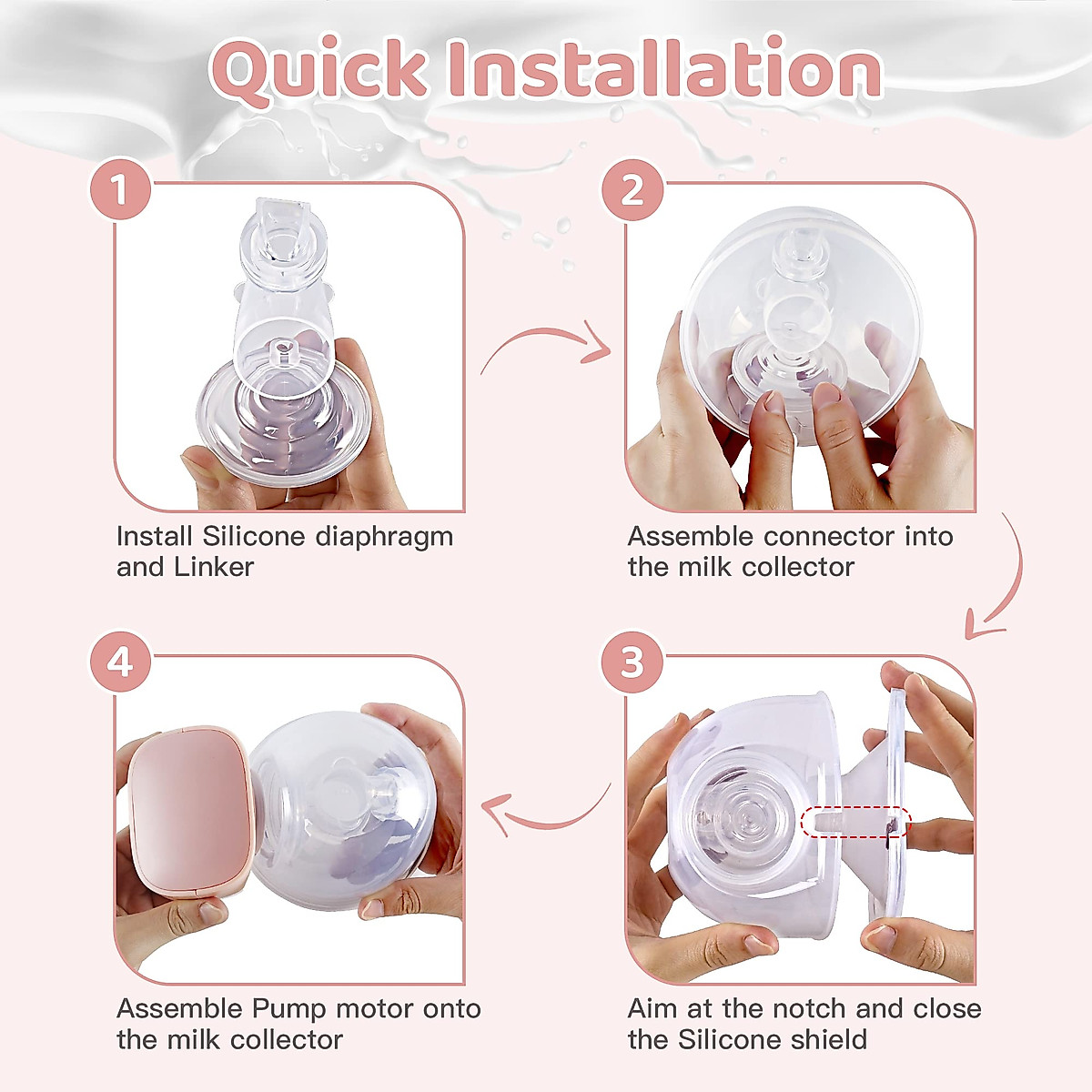 Kompoll Wearable Breast Pump Portable Electric Hands-Free Breast Pump with 2 Mode & 5 Levels, Wireless Worn in-Bra Painless Breastfeeding, Pink