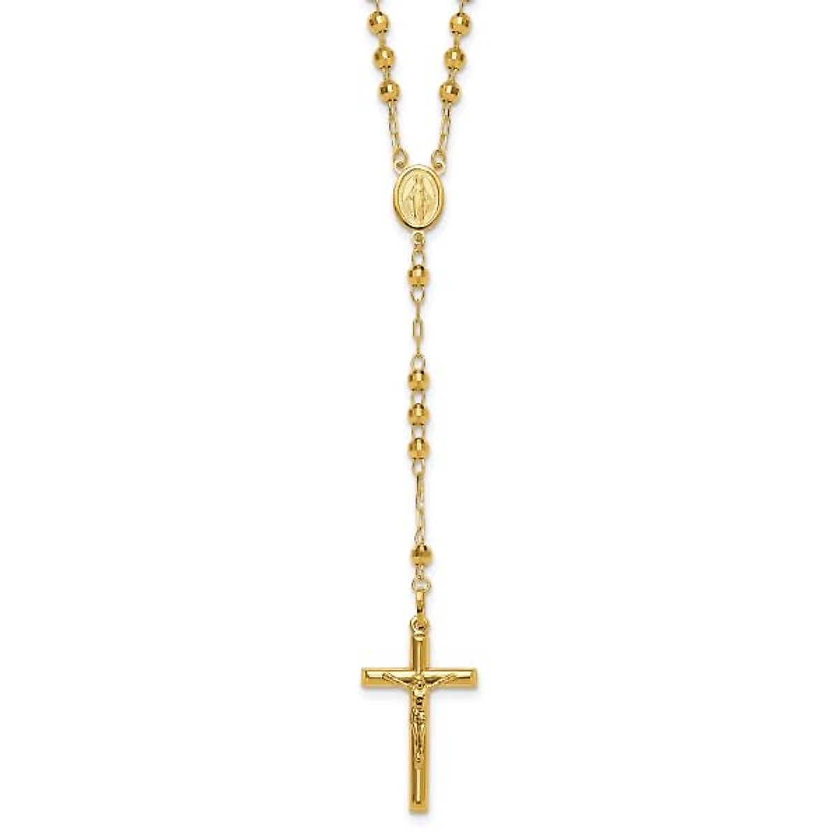 IceCarats 14K Yellow Gold 4mm Beaded Rosary Necklace 24 inch Chain