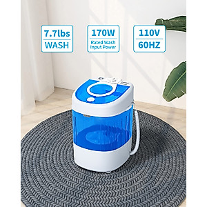 TABU Mini Portable Washing Machine, Small Washer no dryer, 7.7lbs Small Semi-Automatic Compact Washer, Timer Control Single Semi-Clear Tub1