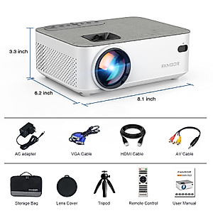 FANGOR Mini WiFi Projector, Full HD 1080P Supported Portable Video Projector Compatible with Bluetooth, TV Stick, HDMI, VGA, USB, Laptop, iOS Android Smartphone, Home Movie Projector