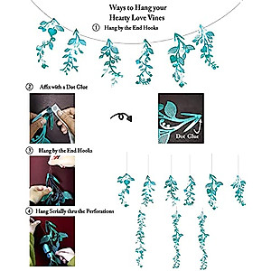 24 pcs Teal Blue Leaf Decorations for Spring Party Garland Hanging Leaves Greenery Vines Banner Backdrop Wall Decals for Birthday Anniversary Wedding Bridal Baby Shower Engagement