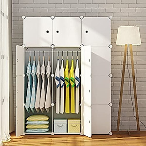 KOUSI Portable Wardrobe Closets 14"x18" Depth Cube Storage, Bedroom Armoire, Storage Organizer with Doors, 12 Doors, White