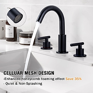 Qomolangma Black Bathroom Faucets for Sink 3 Hole, 8 inch Widespread Bathroom Faucet, 2-Handle Bathroom Sink Faucet, 360° Swivel Spout Lavatory Sink Faucet with Water Supply Lines & Pop Up Drain