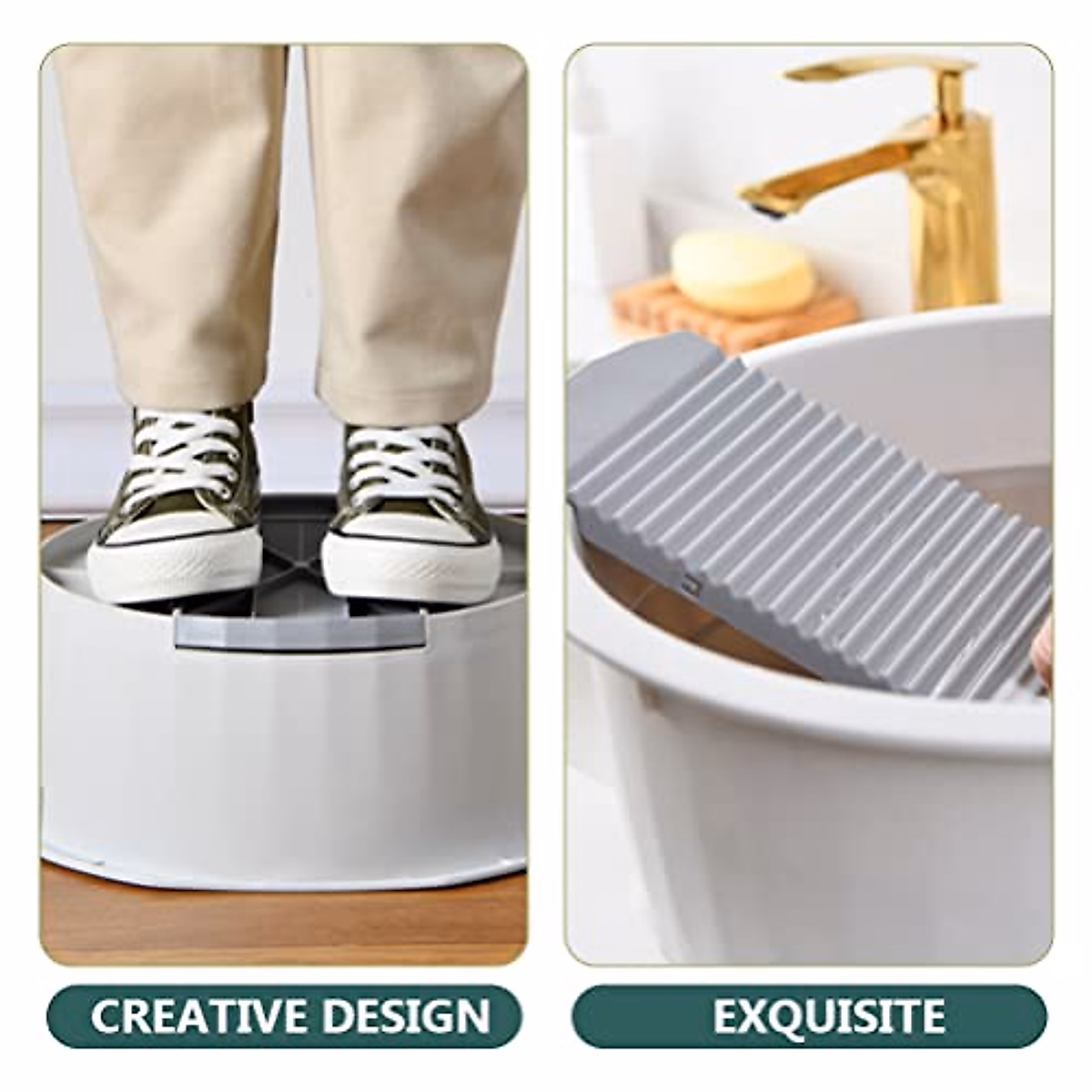 Laundry Wash Basin with Washboard: Washing Clothes Bucket Hand Wash Board Plastic Basin for Laundry Japanese Laundry Tub for Diaper T Shirt Underwear Grey