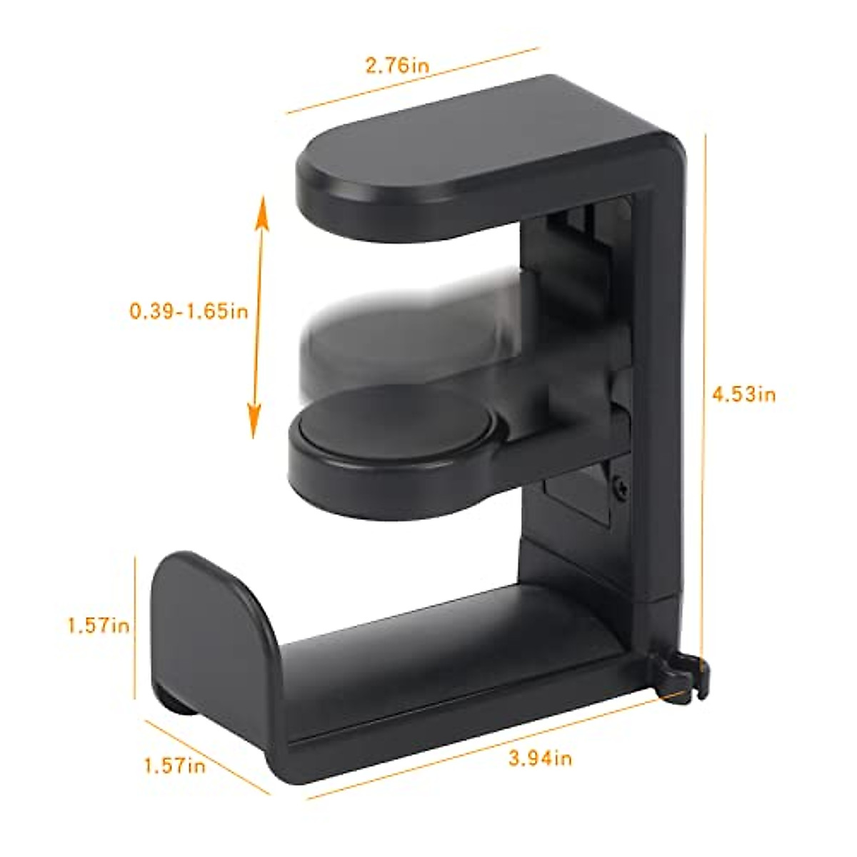 FYY Headphone Stand, 360 Degree Rotation Headset Hanger Holder, Adjustable Gaming Headphone Hook Under Desk Mount Headset Clamp with Cable Organizer Clip Black