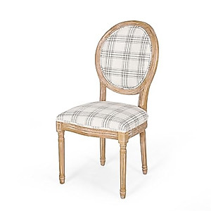 Christopher Knight Home Phinnaeus Dining Chair Set, Set of 4, Wood, Gray Plaid + Light Beige + Natural