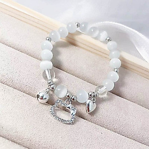 Kawaii Kitty Bracelet Y2k Gyaru Cute Moonstone Cat Friendship Bracelets Elastic Beaded BFF Bracelets for Women (1PC)