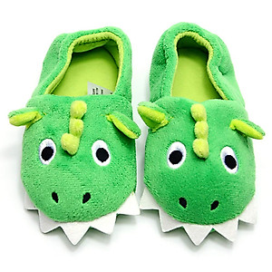 Toddler Baby Boys House Slipper Cute Dinosaur Cartoon Soft Anti-Slip Winter Shoes (Toddler/Little Kid) Green