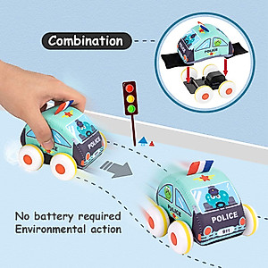 UNIH Pull-Back Vehicle Baby Toys of Soft Plush Car Set with Play Mat (Storage Bag), for Toddlers Aged 1 2 3 Year Old Gift