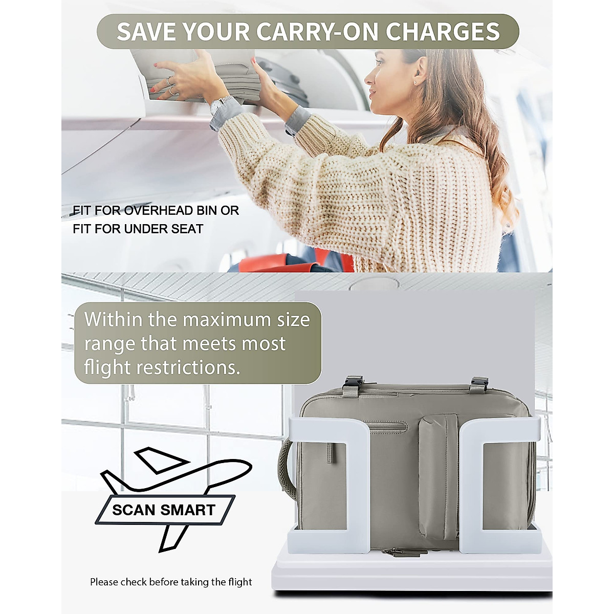 winspansy Large Travel Backpack for Women Men Carry on Backpacks Waterproof Flight Approved Personal Item Bags Luggage Backpacks Fit for 17 Inch Laptop Business Work,Mochila de Viaje