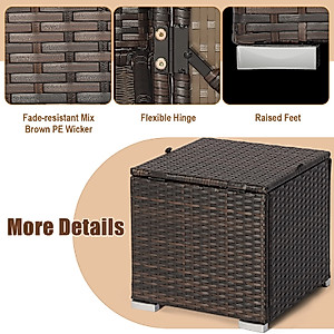 DORTALA 2 Pieces Patio Wicker Ottomans, Outdoor PE Rattan Side Table with Storage Cabinet, Cushions, Foot Rest for Couch, Chair, Navy Blue