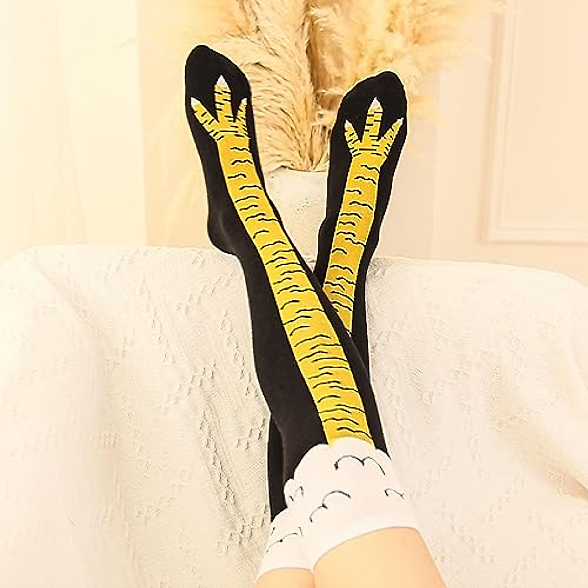 BINPURE Unisex Crazy Funny Chicken Legs Socks Novelty Knee High Turkey Socks Funny Gifts for Women Men and Kids (Chicken Legs, Large)