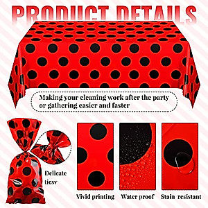 73 Pcs Ladybug Party Supplies, 52 x 87 Inch Ladybug Tablecloth, 48 Pcs Red Treat Goodie Bags Candy Bag with Twist Ties, 24 Pcs Red Black Latex Balloon for Ladybug Themed Birthday Wedding Decoration