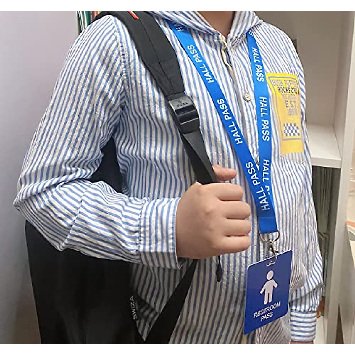 Hall Pass Lanyards with Card Passes,Unbreakable School Classroom Passes Set for Teacher Parents (Hall Bathroom Library Office & Nurse), 10 Pcs (Boys' Restroom Pass)