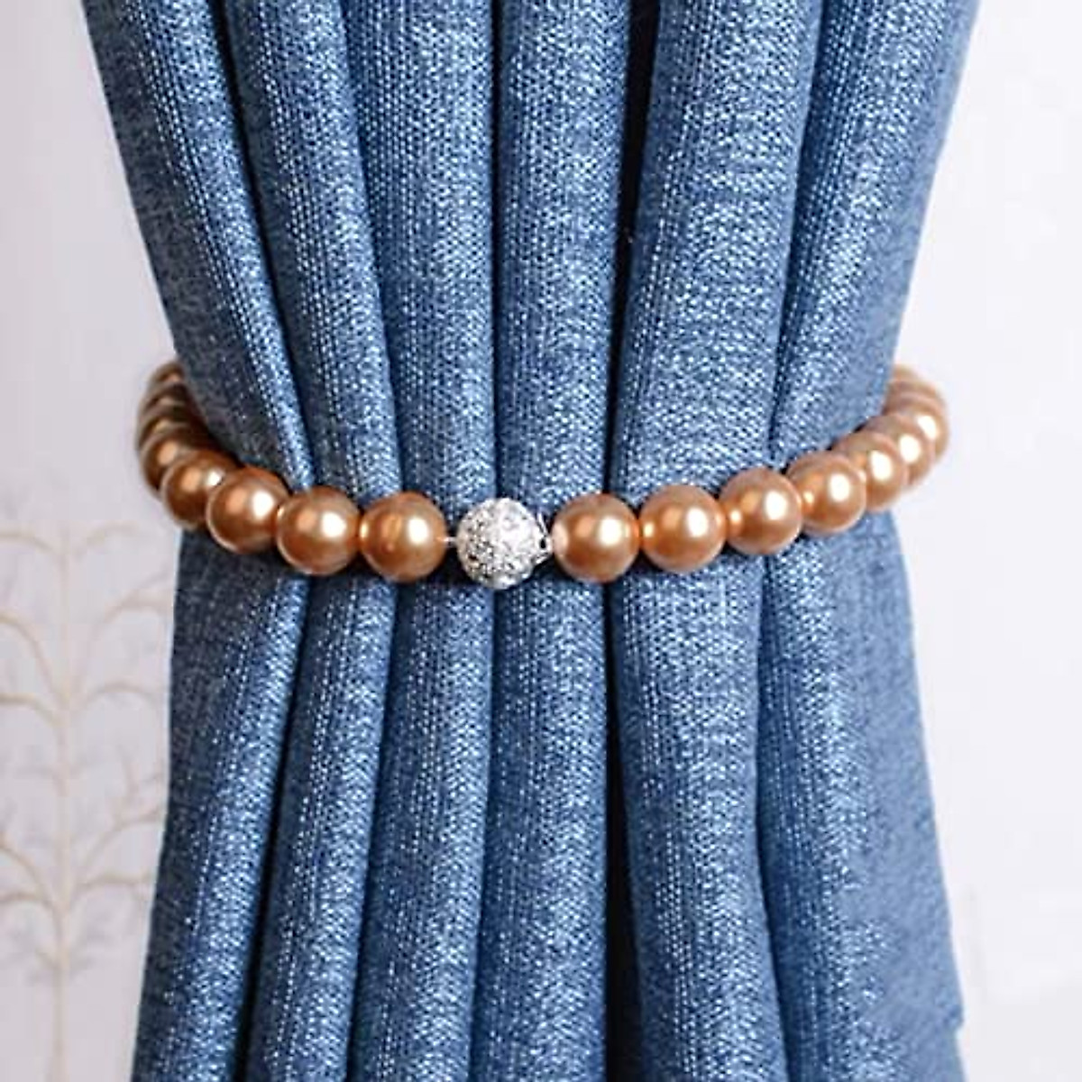 BAMFY Pearl Magnetic Curtain Tiebacks Handmade Weave Curtain Tie Backs Curtain Holders for Drapes Modern Window Draperies Decorative (Color : Brown)