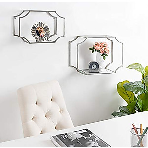 Kate and Laurel Ciel Modern Horizontal Shelves, Set of 2, Silver, Decorative Glam Wall Decor for Storage and Display