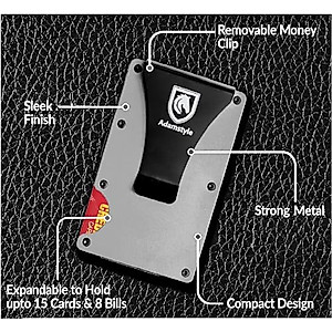 Adamstyle Minimalist Slim Wallet for Men - Mens Metal Compact Wallets - Rfid Blocking Credit Card Holder with Money Clip