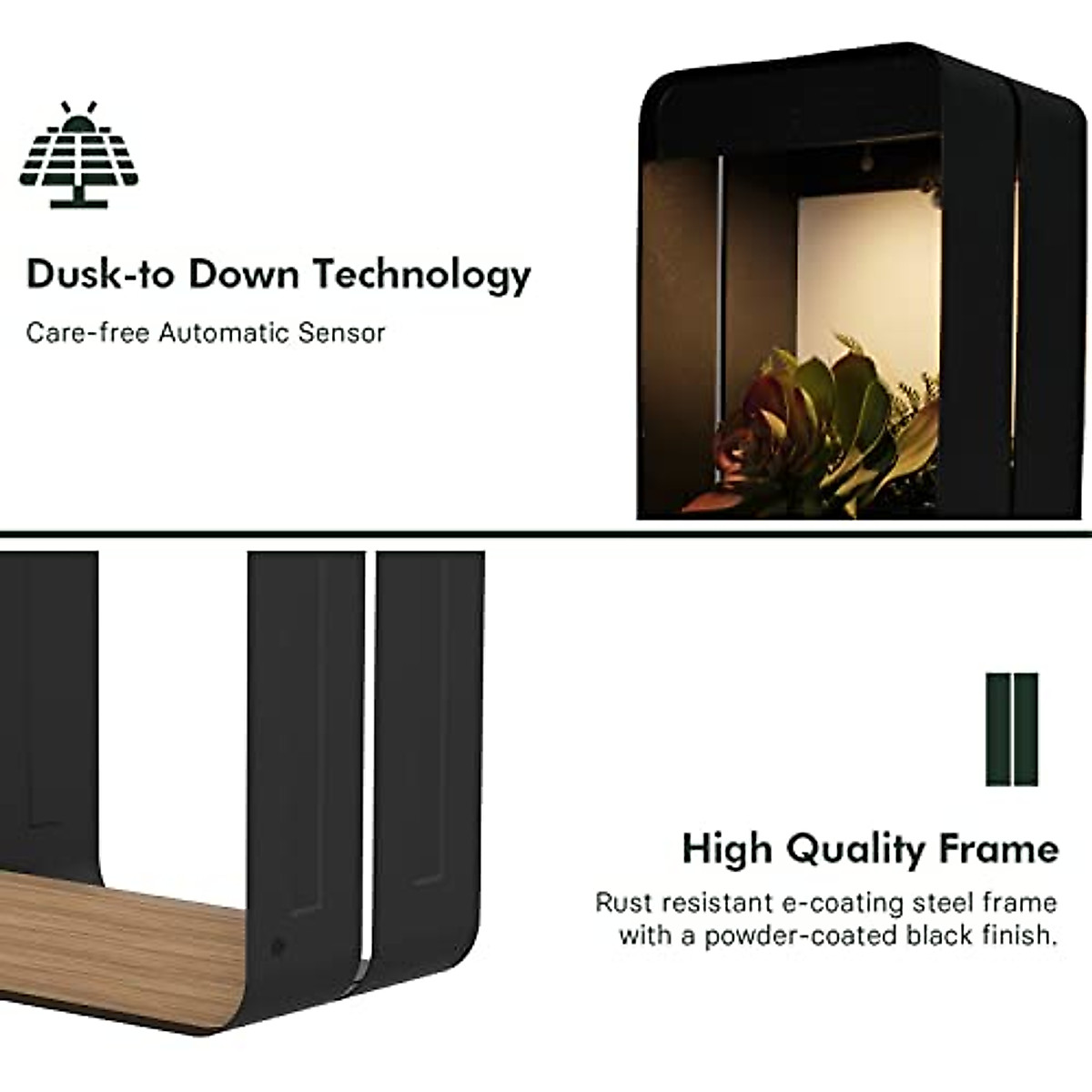 Grand patio Outdoor Steel LED Solar Power Wall Sconce Shelf Planter, Waterproof All-Weather Decor Wall Lamp Light for Porch, Patio. Solar Energy, Steel, Black(L-Rectangle)