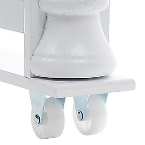 The Lakeside Collection Slim 4 Tier White Wooden Storage Rack Cart on Wheels for Small Spaces, Kitchen, Bathroom Laundry Room Organization