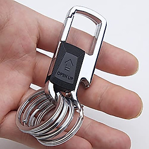 Mtverver Metal Keychain Car Key Chain Holder Clip with 4 Detachable Key Rings ，Bottle Opener Keychain (Black)