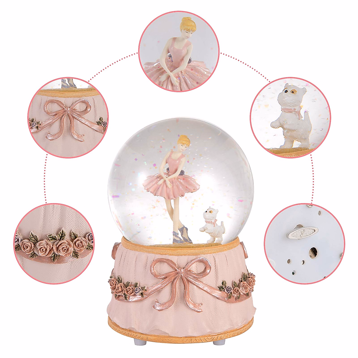 Dreameizor Ballerina Snow Globe, Plays Traditional Music Greensleeves, Rotating and Mechanical Real Glass Snowglobe Gift for Adult Women, Wife, Daughter and Granddaughter, Gift Box Packed