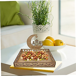 Ramadan Mubarak Fruit Racks,Eid Tray Ramadan Serving Tray Wooden Star Moon Dessert Pastry Tray Eid Tableware for Food Holder 2PCS Islamic Gifts