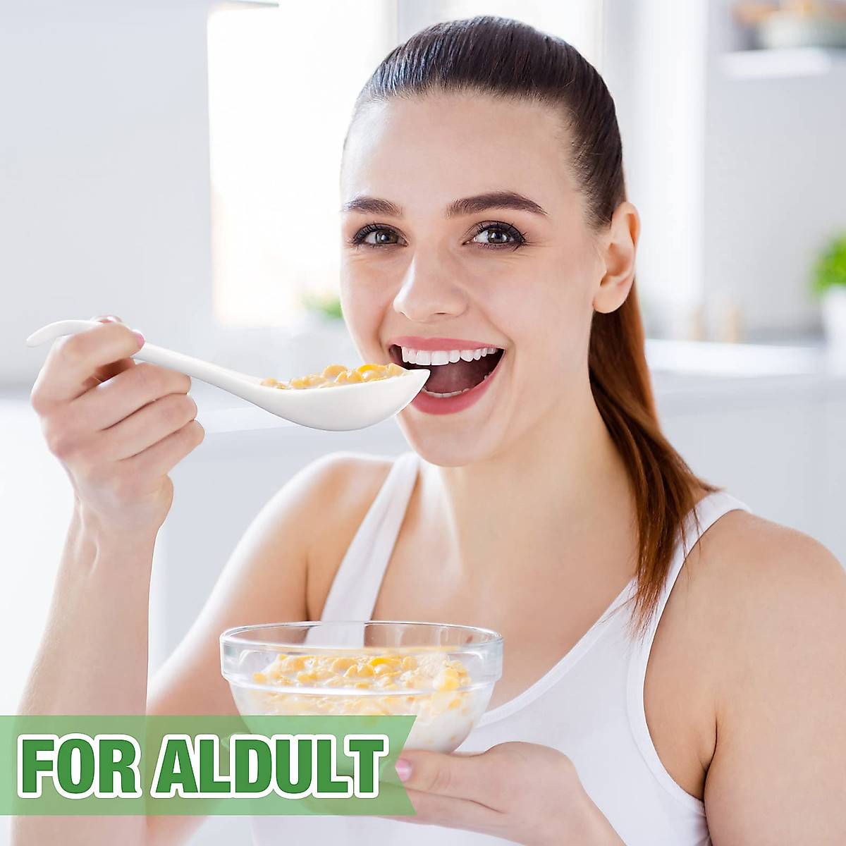 Set of 24 Asian Soup Spoons Ceramic Chinese Japanese Soup Spoons 6.75 Inch Large Ultra-fine Porcelain Kitchen Tablespoon for Dumpling Ramen Cereal Stews Pho Wonton, Deep Oval Hook Design (White)