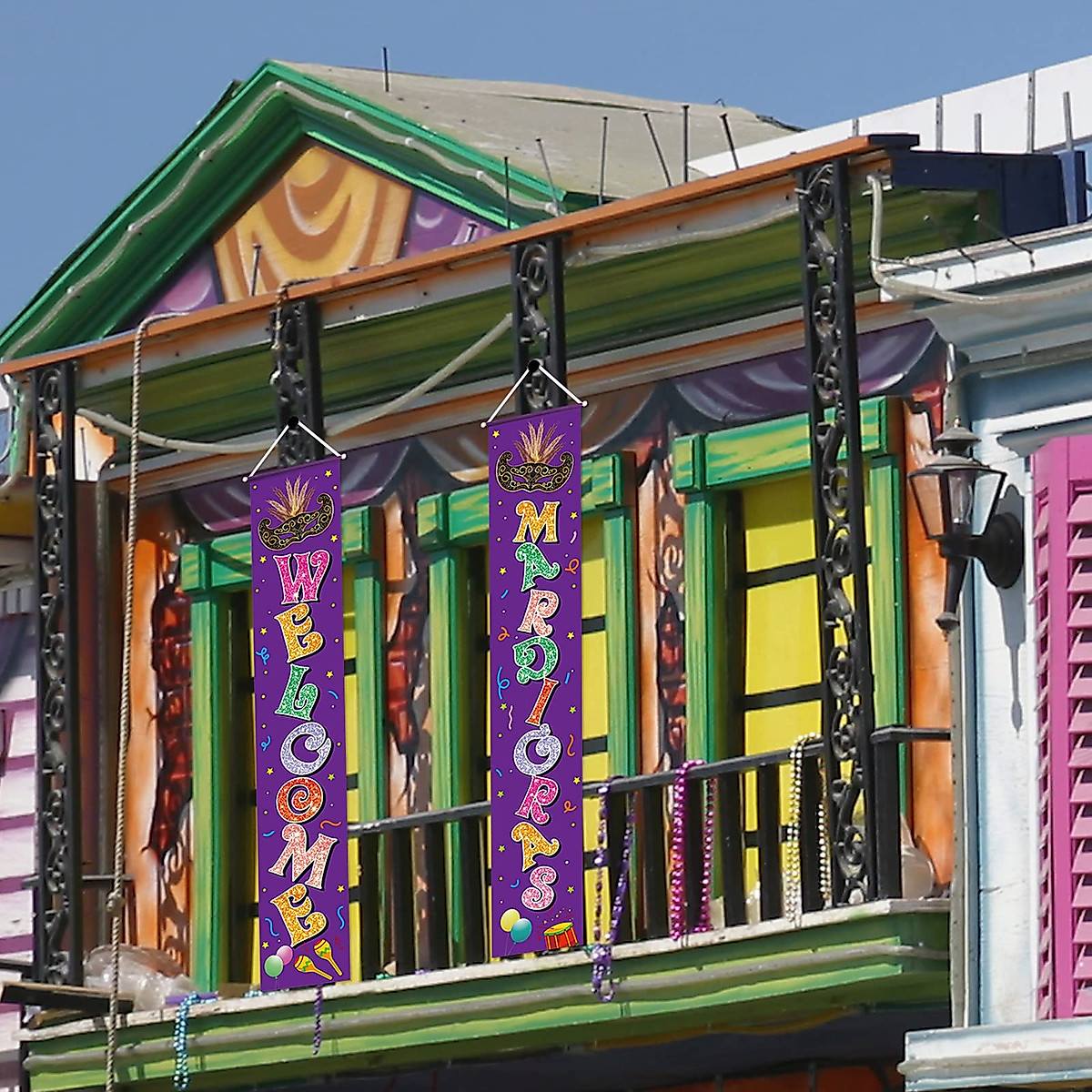 Mardi Gras Door Banner - LIYDE Mardi Gras Decorations Hanging Mardi Gras Porch Signs Outdoor Indoor Banner