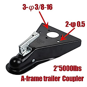 NBJINGYI Class III A-Frame Trailer Coupler with 2" Dia Ball 5000LBS Capacity, Powder Coated Black
