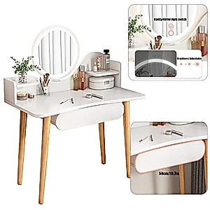 Gdrasuya10 32inch(L) Vanity Desk with Dimming Mirror, White Vanity Table with Drawer Simple Makeup Dressing Table Desk Dresser Desk Table for Girls Women Bedroom