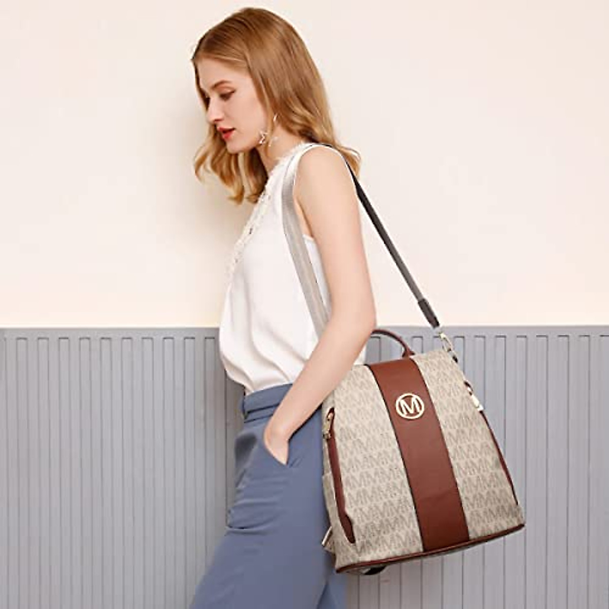 MKP COLLECTION Women Fashion Backpack Purse Multi Pockets Anti-Theft Rucksack Travel School Shoulder Bag Handbag Set 2pcs