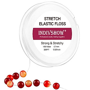 INDIVSHOW 0.7mm Elastic String Cord for Bracelets, Transparent Elastic Cord for Bracelet Making Clay Beads String Crystal Decorative DIY Necklace 328foot White