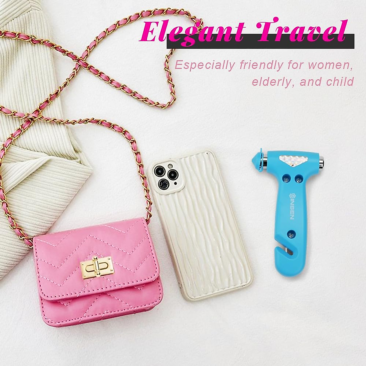 SINSEN Car Safety Hammer, Automotive Window Breaker and Seatbelt Cutter for Women, Roadside Emergency Kit, 3 in 1 Escape Tools, Road Trip Essential and Must Haves (1, Blue)