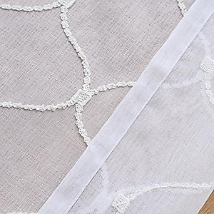 Embroidered Wave Diamond Sheer Curtains White 95 Inches, Window Treatments Rod Pocket Drapes for Living room, Bedroom, Semi Voile Curtain Panels for Yard, Patio, Villa, Parlor, Set of 2, 52"x95".
