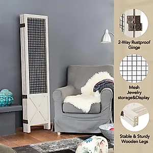 Wnutrees 4 Panel Gridwall Display, Portable Freestanding Display Board for Craft/Art Shows, Retail, Events, Decorative Wood Room Divider Folding Screens, White