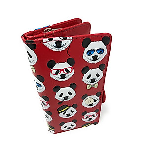 Shag Wear Panda Repeat Large Animal Wallet for Women Vegan Faux Leather Red 7"