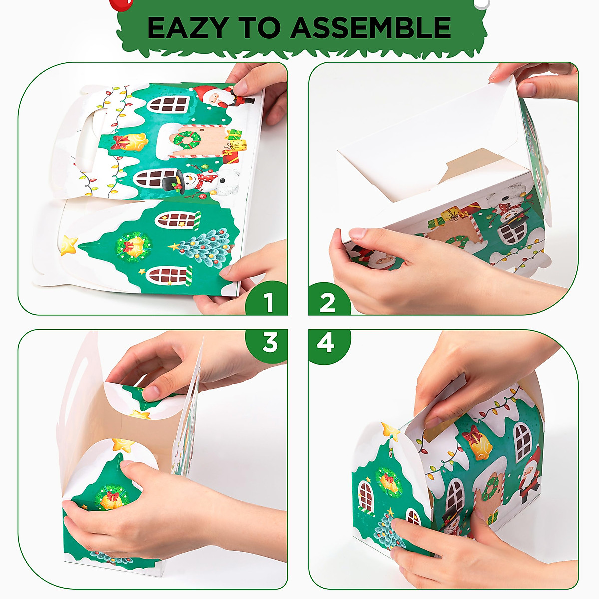 Sunolga 24 Pieces 3D Christmas Cardboard Treat Gift Boxes for Holiday with 4 Patterns Xmas Goody Gift Christmas House Cardboard Gifts Boxes Crafting and Cookie Boxes